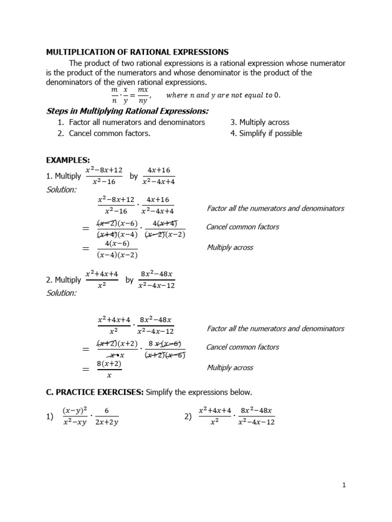 Operations OF RATIONAL EXPRESSIONS | PDF | Division (Mathematics) | Teaching Methods & Materials