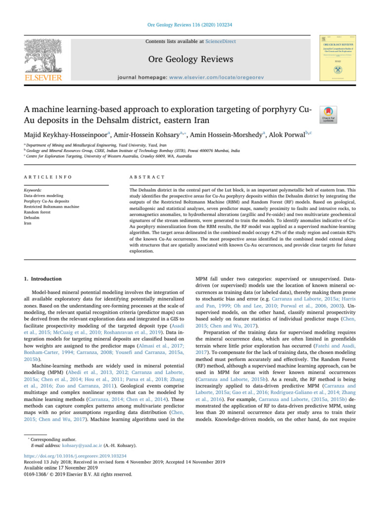 A Machine Learningbased Approach To Exploration Targeting of Porphyry CuAu Deposits in The ...
