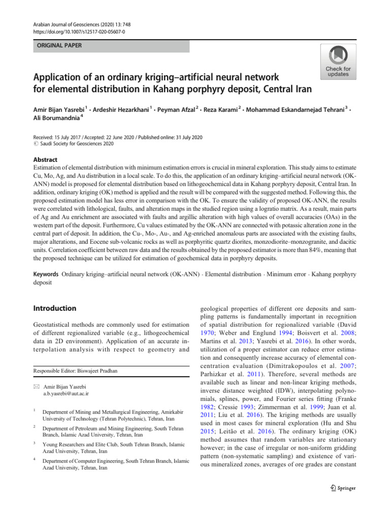 Application of An Ordinary Kriging Artificial Neural Network For Elemental Distribution in ...