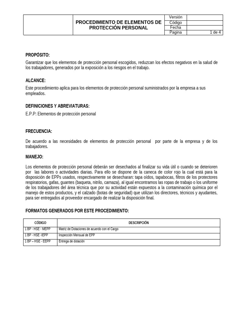 Procedimiento EPP | PDF