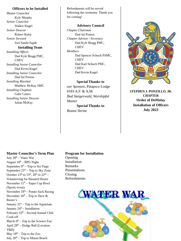 DeMolay Officer Installation Ceremony 2023 | PDF