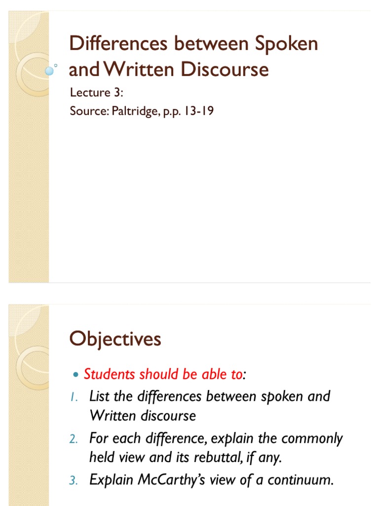 Differences Between Spoken and Written Discourse | PDF