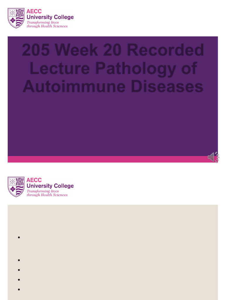 205 Week 20 Slides Recorded Lecture Pathology of Autoimmune Diseases | PDF