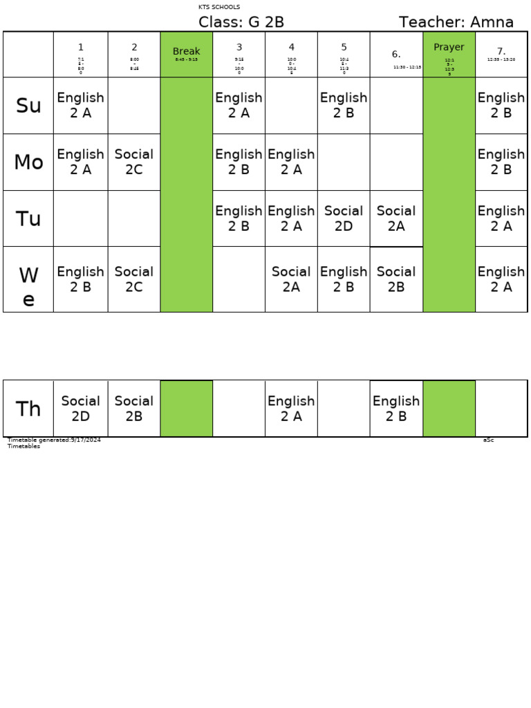 Empty Timetable Temp | PDF