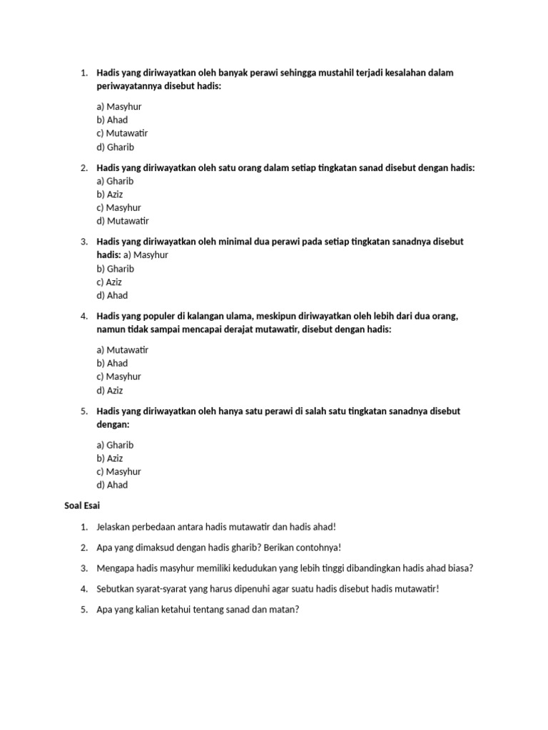 Soal Mustholah Hadis | PDF