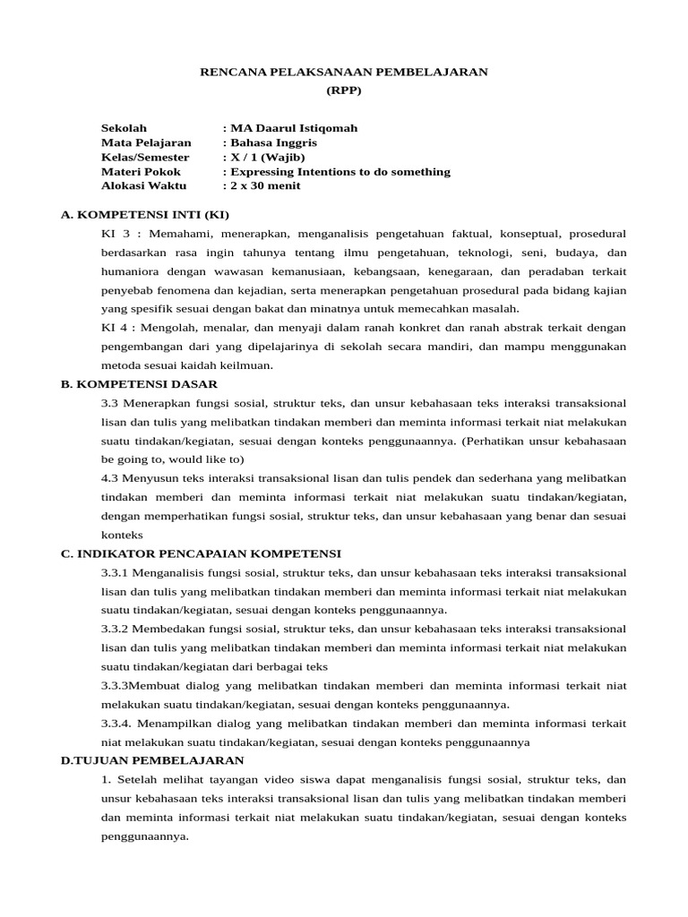 RPP Intention Supervisi | PDF