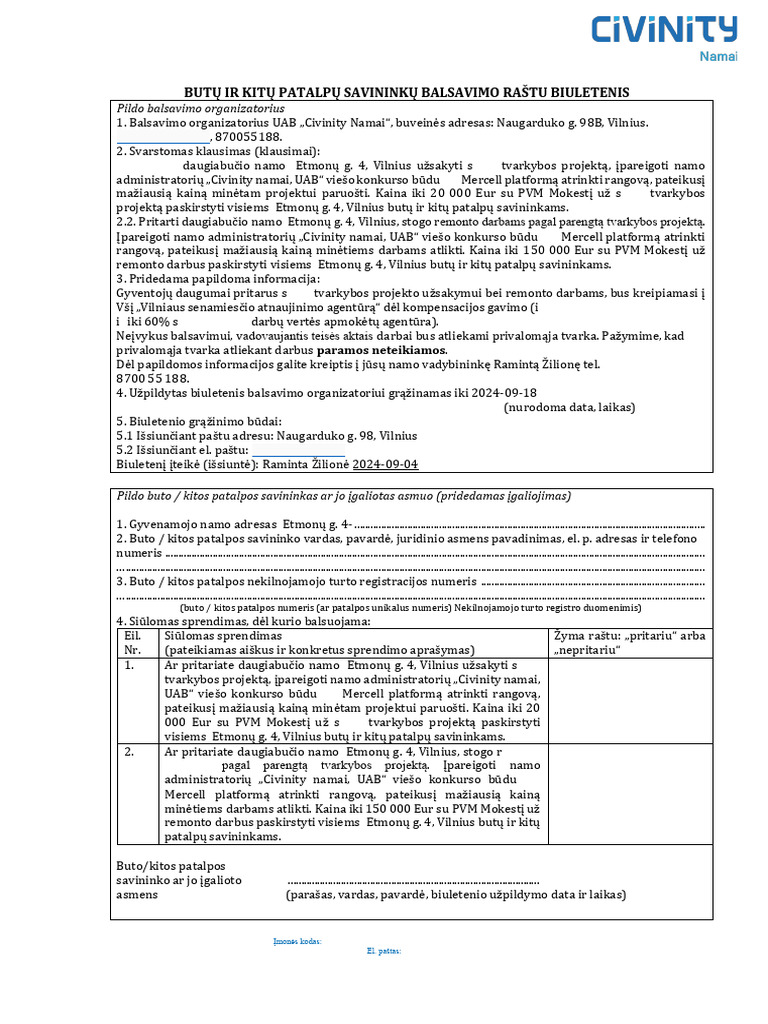 Balsavimo Biuletenis Stogas Etmonų G. 4 | PDF