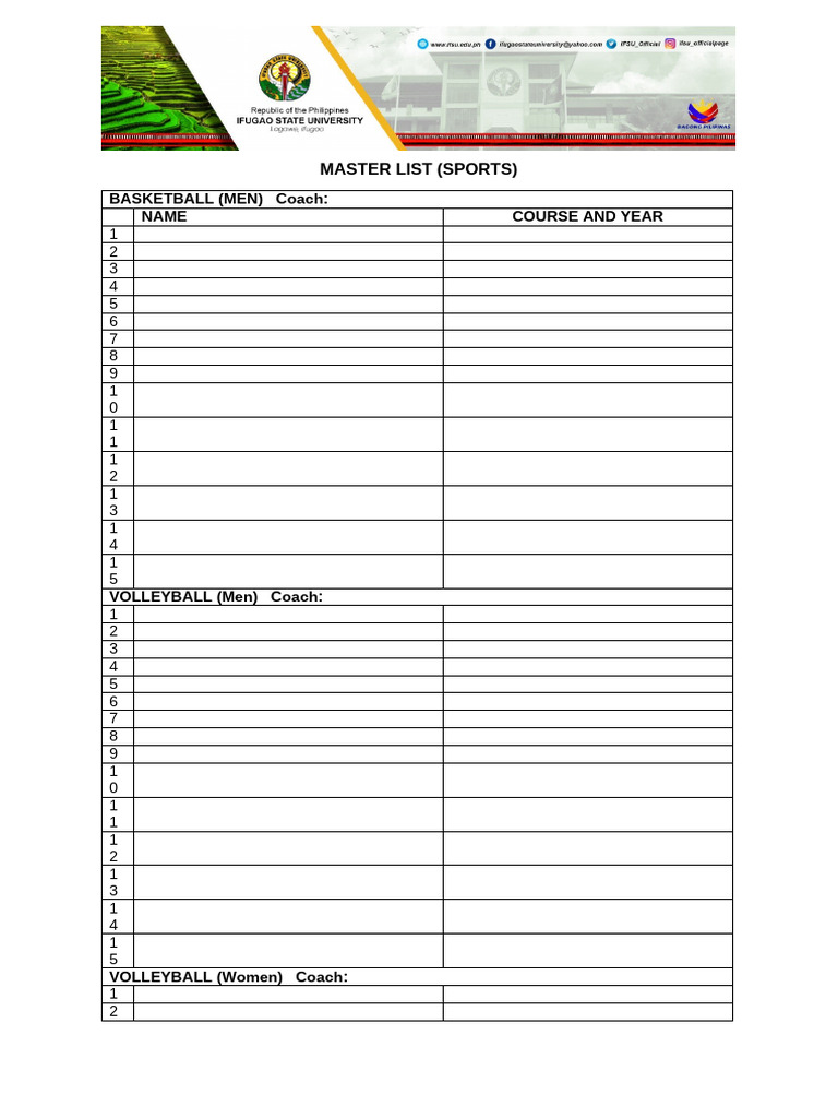 Master List | PDF | Games Of Physical Skill | Sports & Recreation