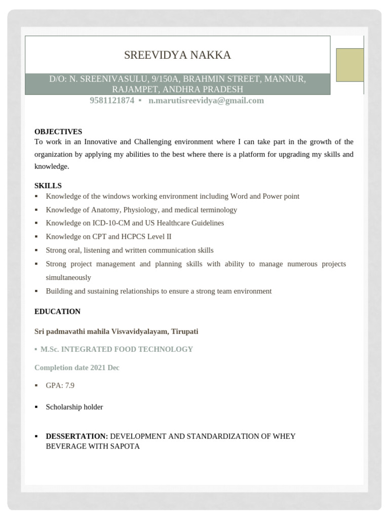 Vidya Resume MC | PDF