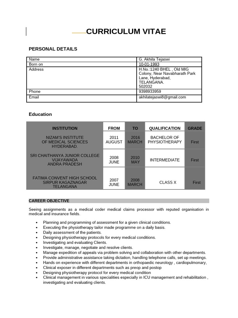 G AKHILA TEJASWI - Medical Coder | PDF