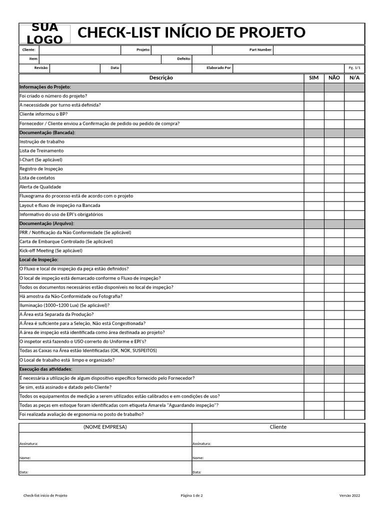Check List de Início de Projeto | PDF