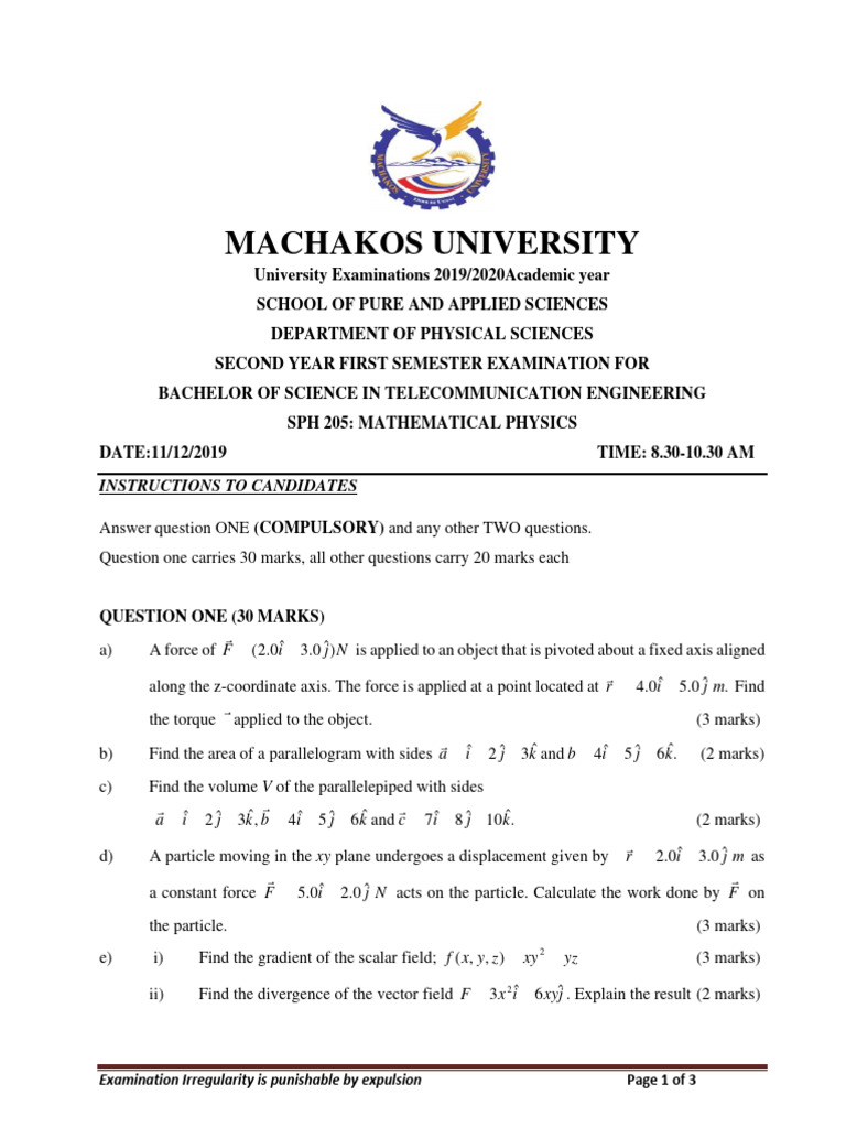 SPH 205 Mathematical Physics | PDF | Coordinate System | Torque