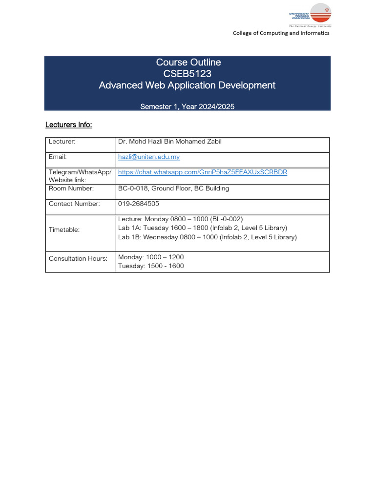Course Outline CSEB5123 Sem2 202324 | PDF
