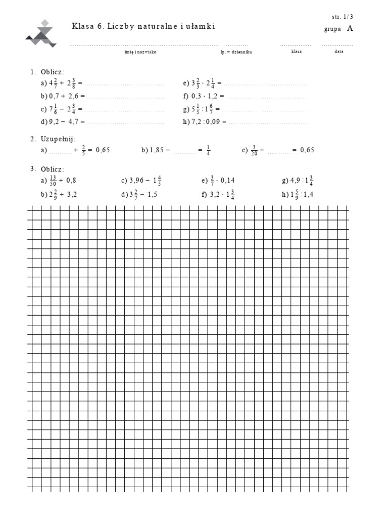 Klasa6. Liczby Naturalne I Ułamki | PDF