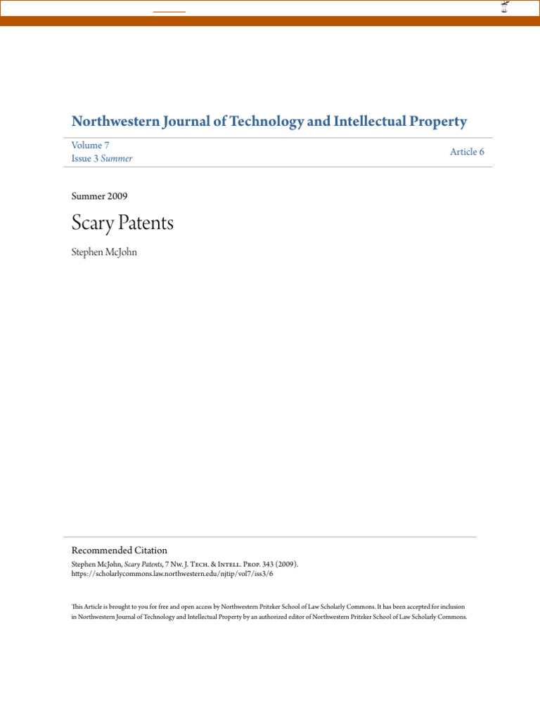 Scary Patents: Northwestern Journal of Technology and Intellectual ...