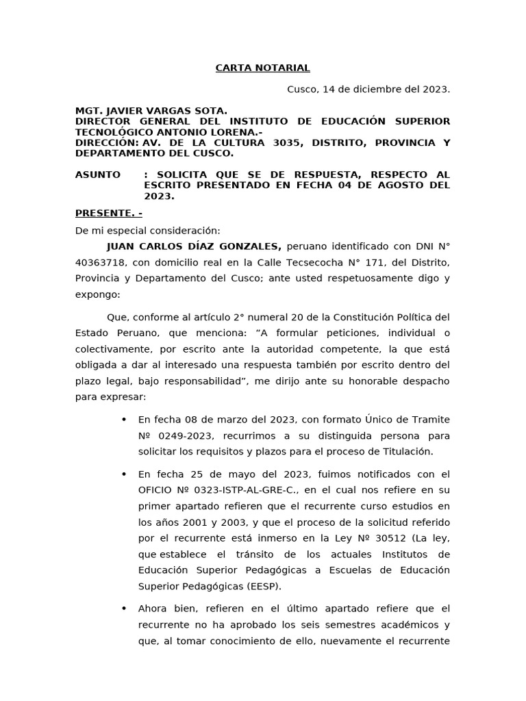 Modelo de Carta Notarial | PDF