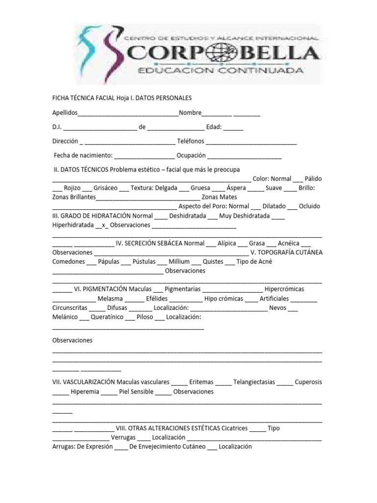 FICHA TÉCNICA FACIAL Hoja I | PDF