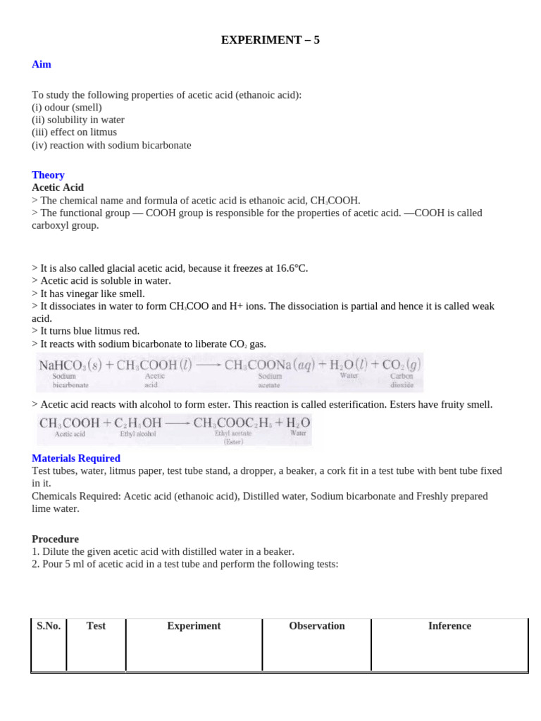 Class 10 Chemistry Experiment 4 | PDF | Carboxylic Acid | Acid