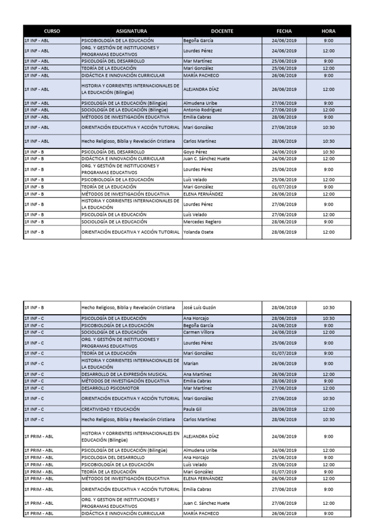 Calendario Exã¡menes 2Â Convocatoria 18-19 | PDF