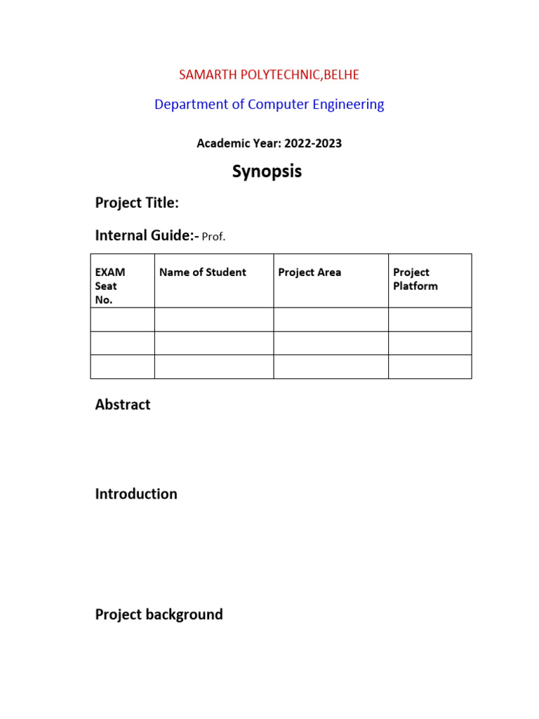 Project Synopsis Format | PDF