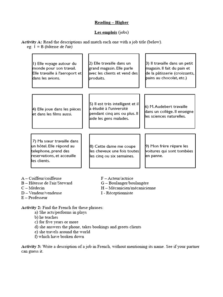Reading - Devinez Le Metier | PDF