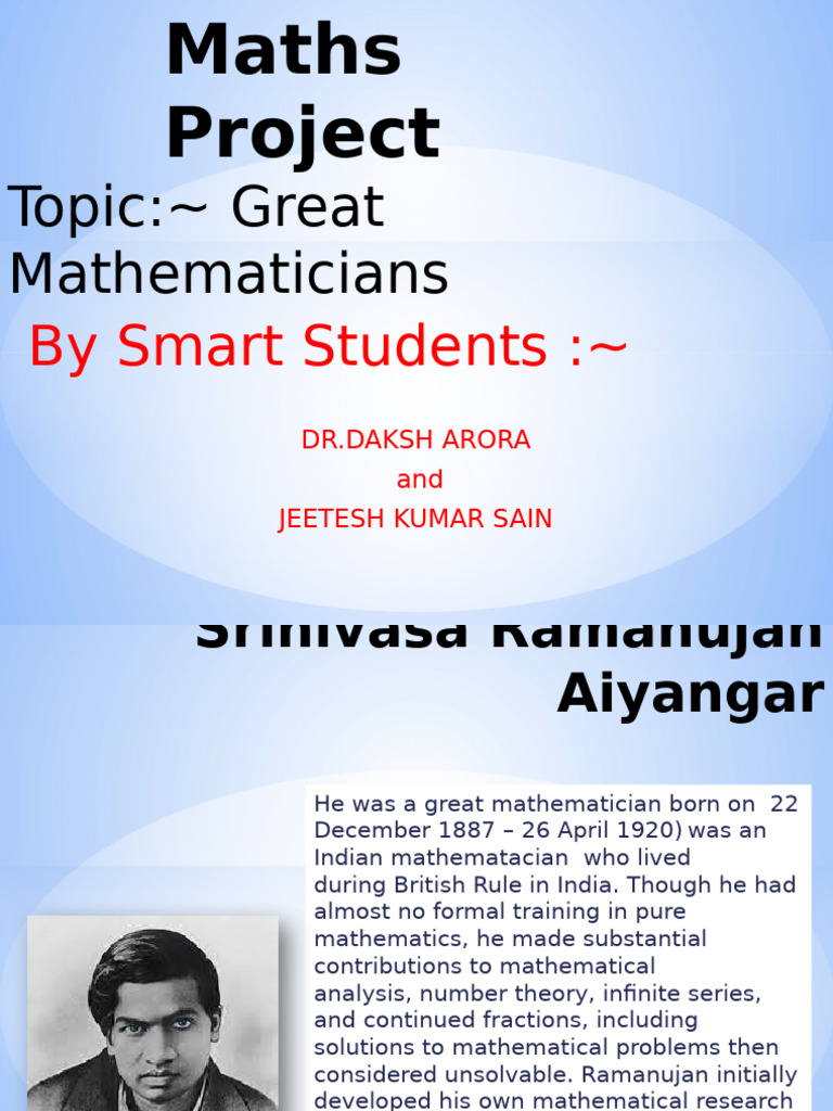 Maths Project of Great Mathematicians by JKS and DA | PDF