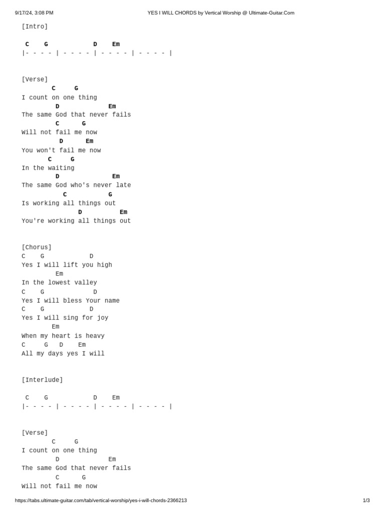 YES I WILL CHORDS by Vertical Worship @ | PDF