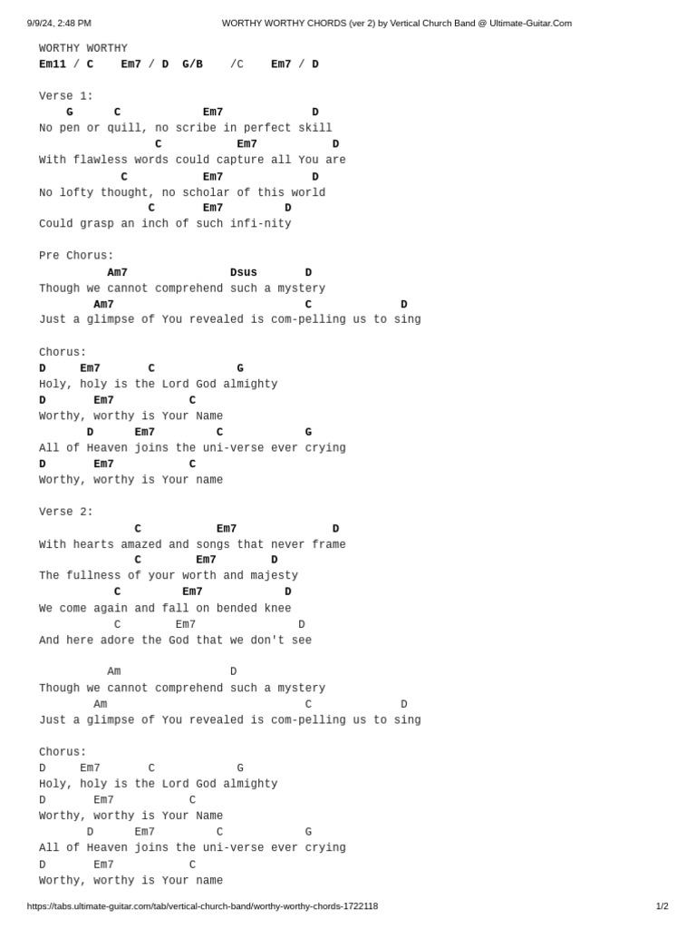 WORTHY WORTHY CHORDS (Ver 2) by Vertical Church Band @ | PDF