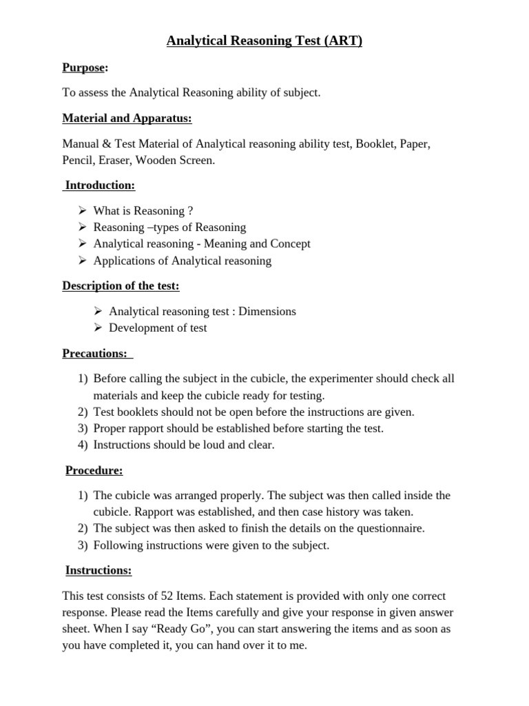 Analytical Reasoning Test Pdf