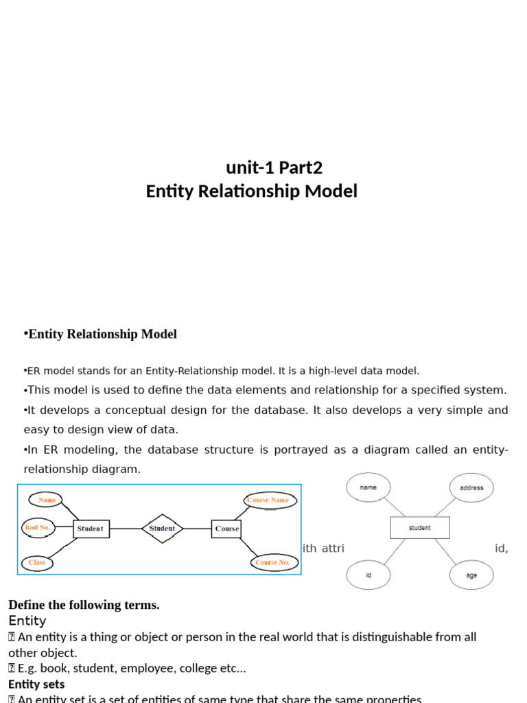 DBMS (Entity Relationship Model UNIT1 PART2) | PDF