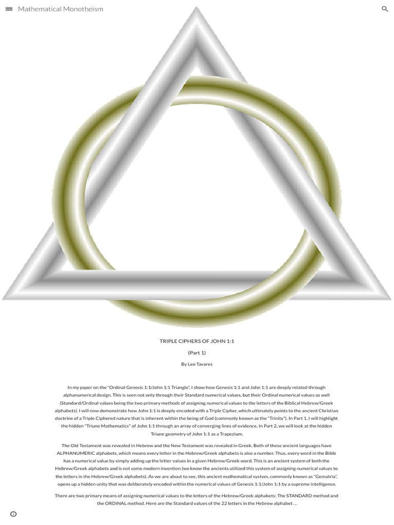 Mathematical Monotheism - TRIPLE CIPHERS OF JOHN 1 - 1 (Part 1) | PDF