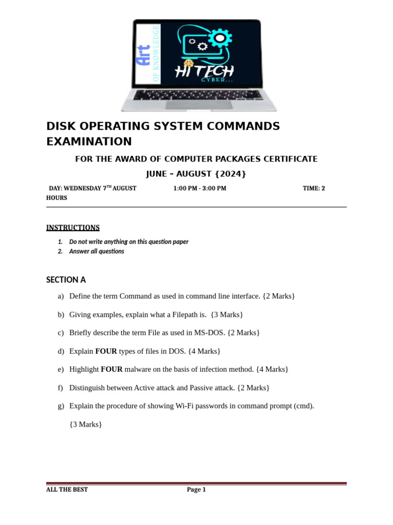 EXAM2 DOS Commands2024 | PDF