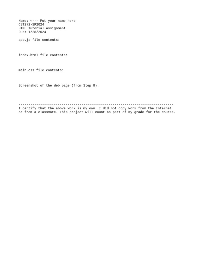 Html Tutorial Assignment Template Pdf 