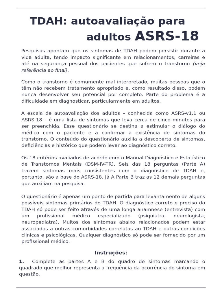 Asrs 18 Tdah Adultos | PDF