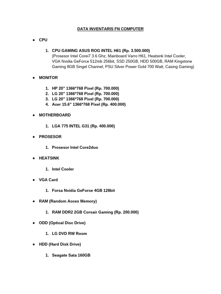 Data Inventaris FN Computer | PDF