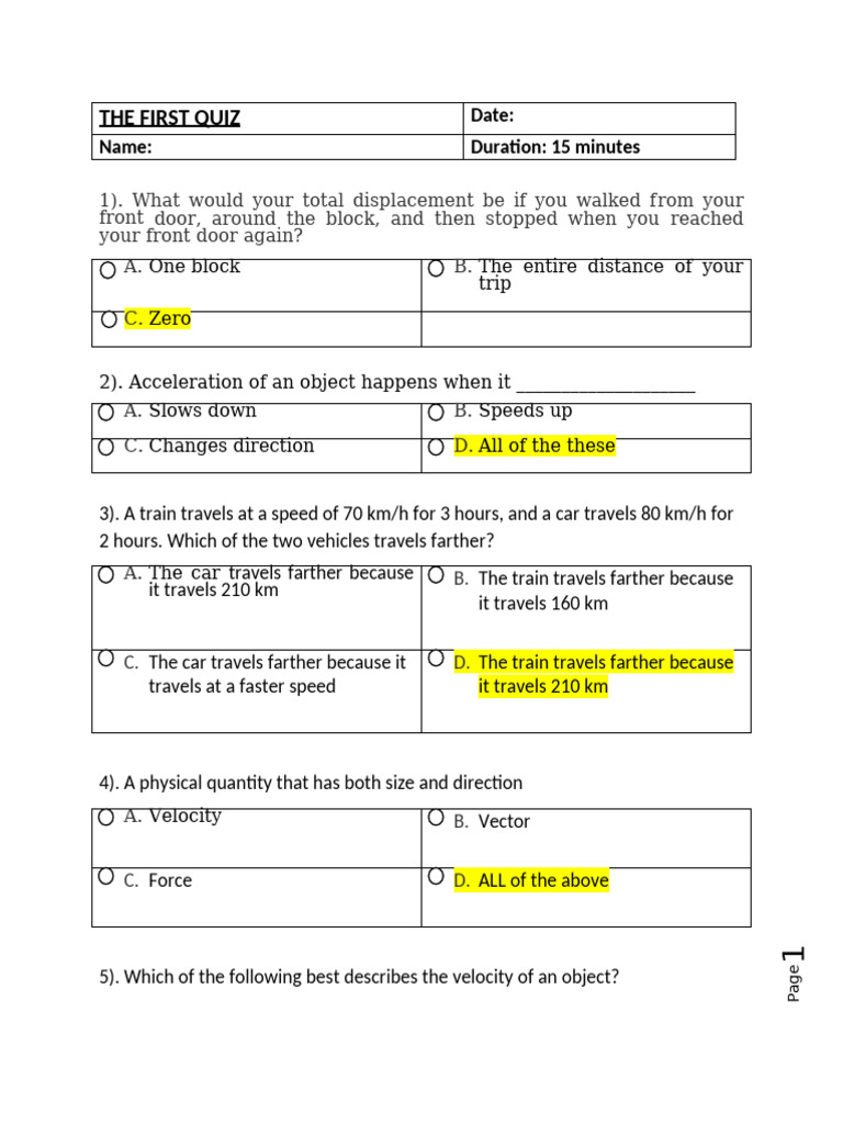 THE FIRST QUIZ - Key | PDF