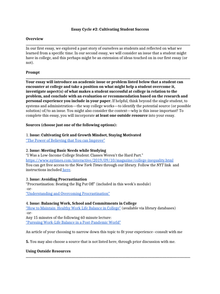 Essay Cycle #2 - Cultivating Student Success | PDF