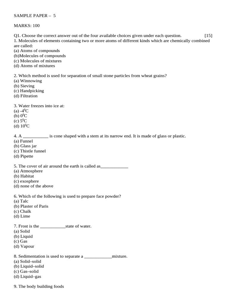 Sample Paper - 5 | PDF