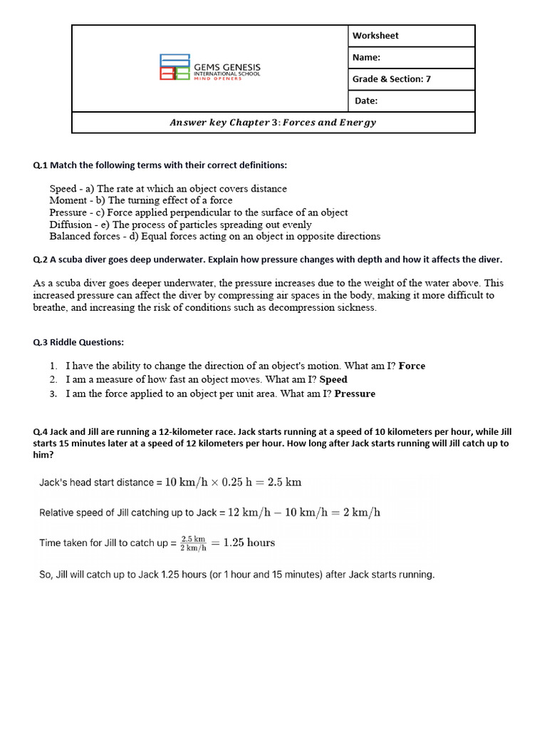 Ans Key Wk-3-Forces and Energy | PDF