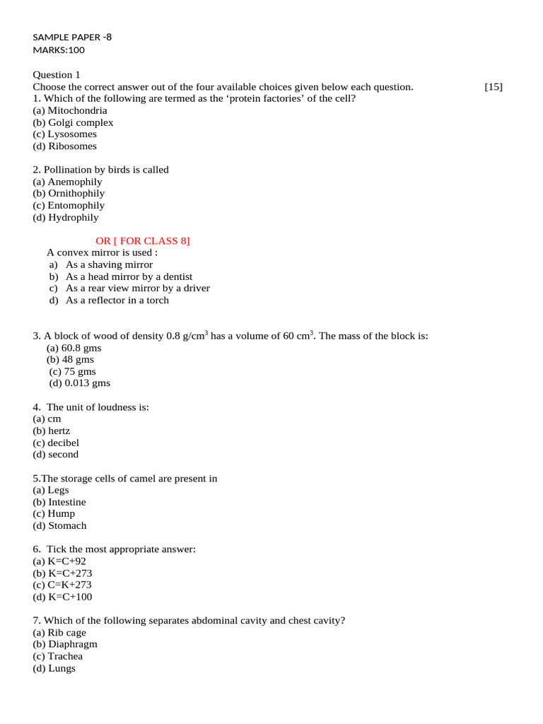 Sample Paper - 8 | PDF