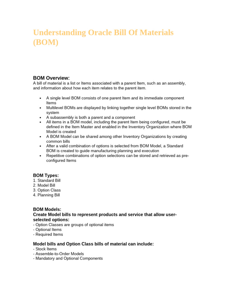Understanding Oracle Bill of Materials | PDF Understanding Oracle Bill of Materials | PDF