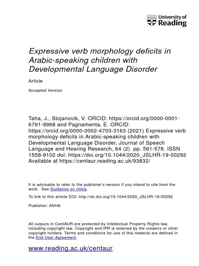 Verbs Paper Palestinian Arabic Accepted Version Taha Et Al.,2020 | PDF