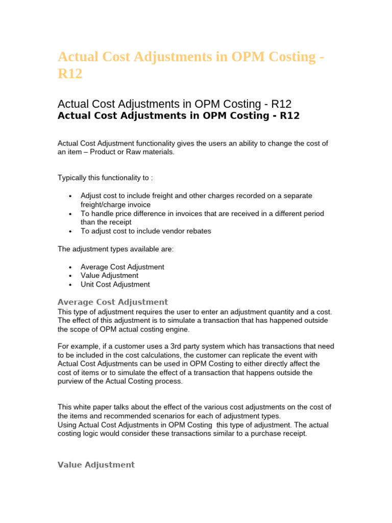 Actual Cost Adjustments in OPM Costing | PDF