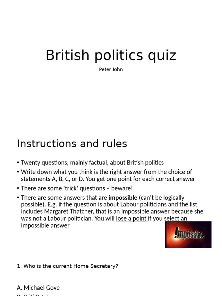 British Politics Quiz 1 | PDF