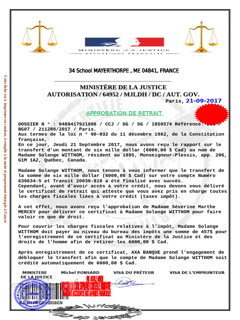 Certificat de Virement | PDF