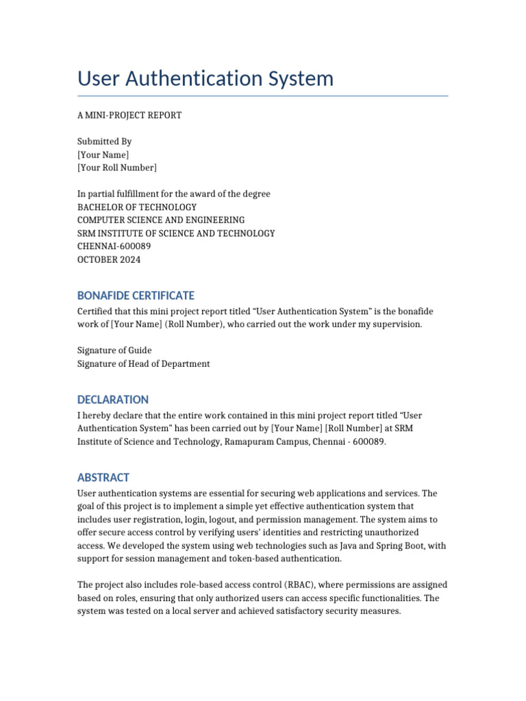 User Authentication System Project Report | PDF | Access Control | Business