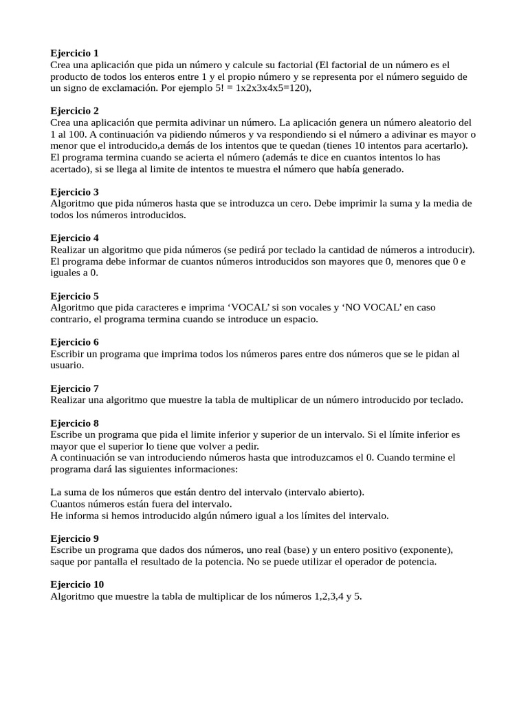 Ejercicios Estructuras Repetitivas Numeros | PDF