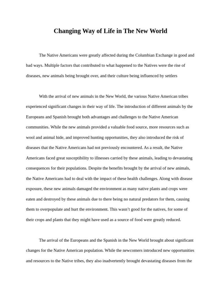 Changing Way of Life in The New World Essay | PDF