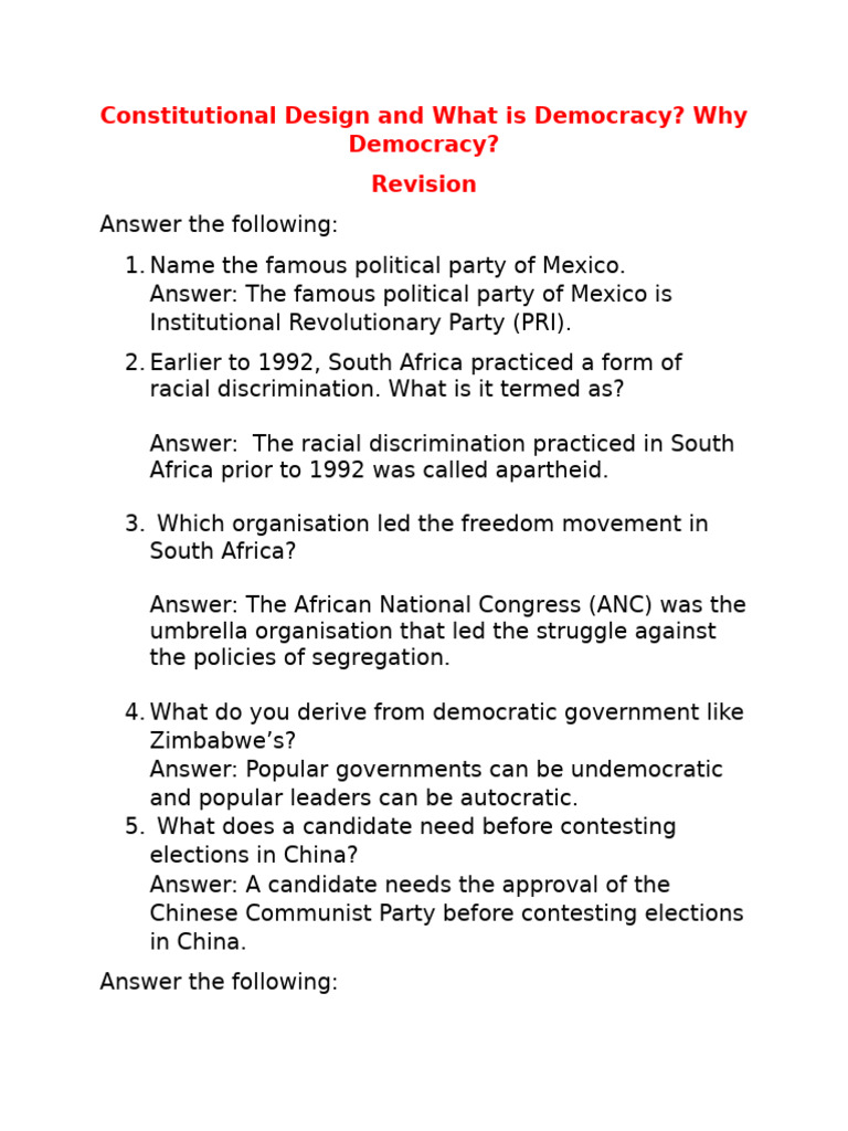 Constitutional Design and What Is Democracy | PDF