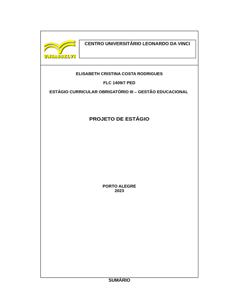 Projeto de Estágio Gestão Educacional | PDF